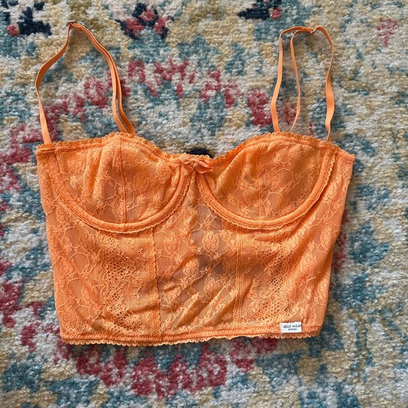 Gilly Hicks | Tops | Orange Lace Bustier Top | Poshmark